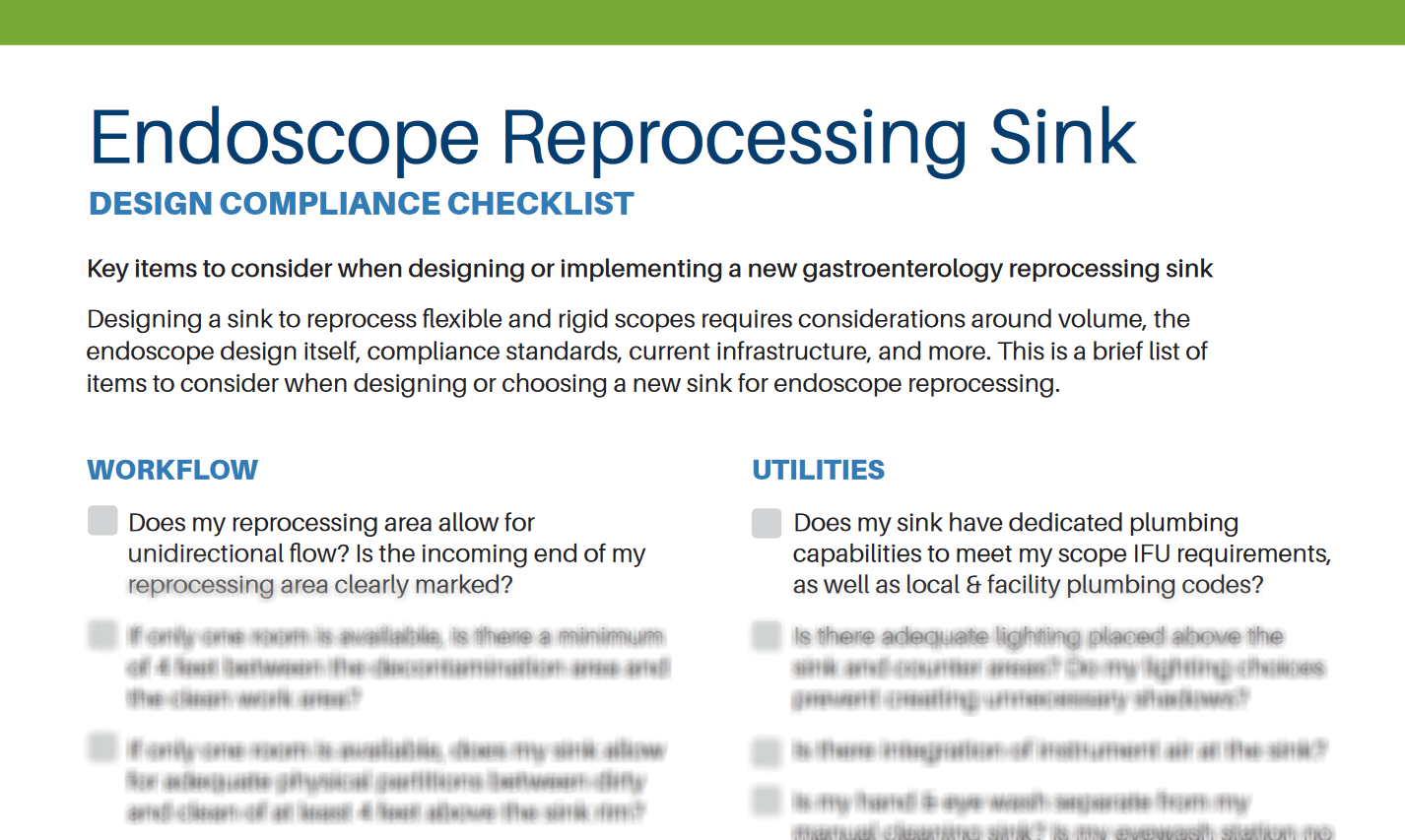 Endoscope Reprocessing Sink Checklist Endoscope Reprocessing Sink Checklist